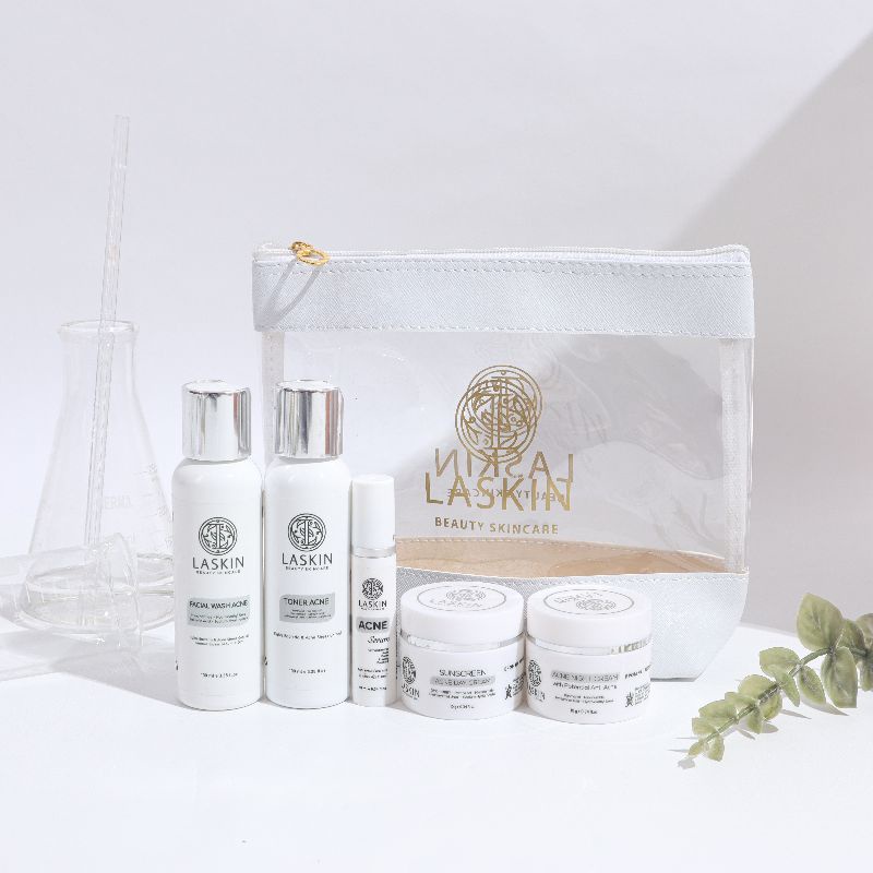 Jual LASKIN PAKET ACNE SERIES + SERUM ACNE ( FREE POUCH ) | Shopee ...