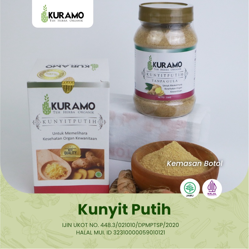 Jual Jamu Teh Bubuk Kunyit Putih Murni Tanpa Gula Kuramo Herbal 100gr ...
