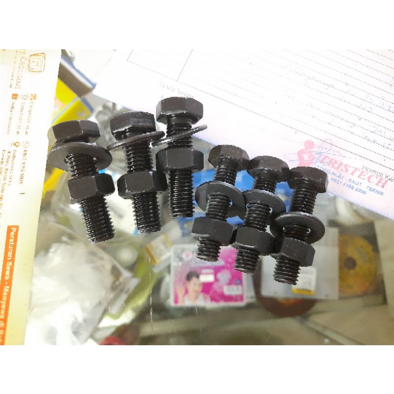 Jual baut mur baja m10 x 50 full drat baut kunci 17 HTB 8.8 baja hitam baut tower konstruksi UMP ...