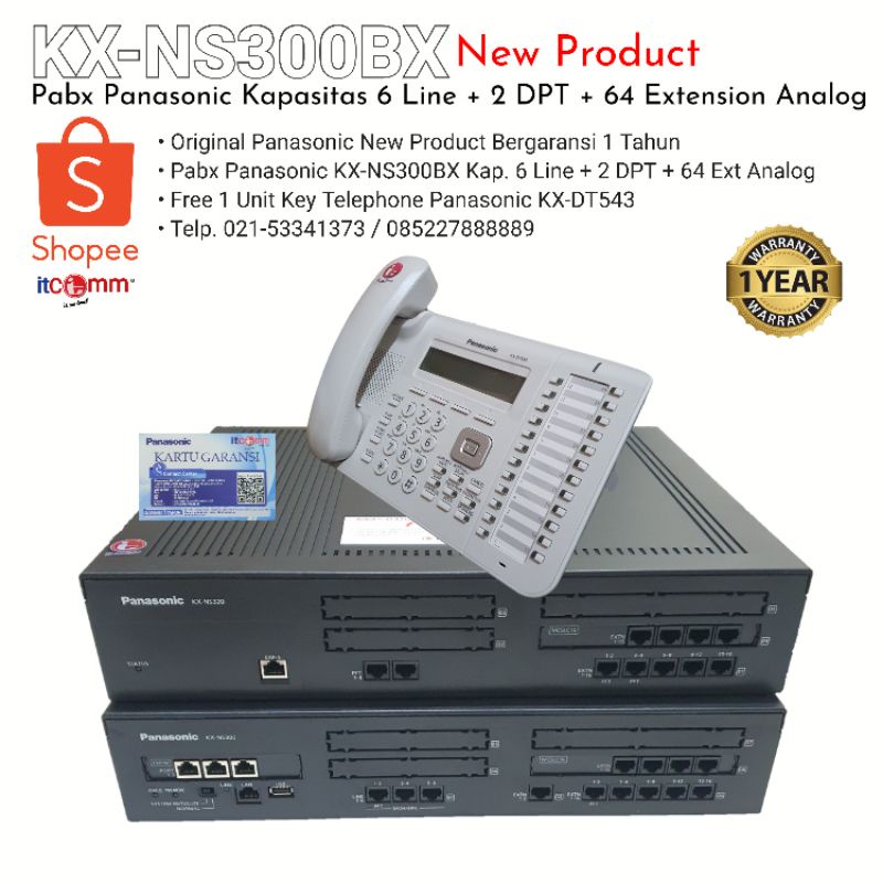 Jual IP-PBX Panasonic KX-NS300 / KX-NS300BX Kap. 6 Line 2 DPT 64 Ext Analog + 1 Unit KX-DT543 IT ...