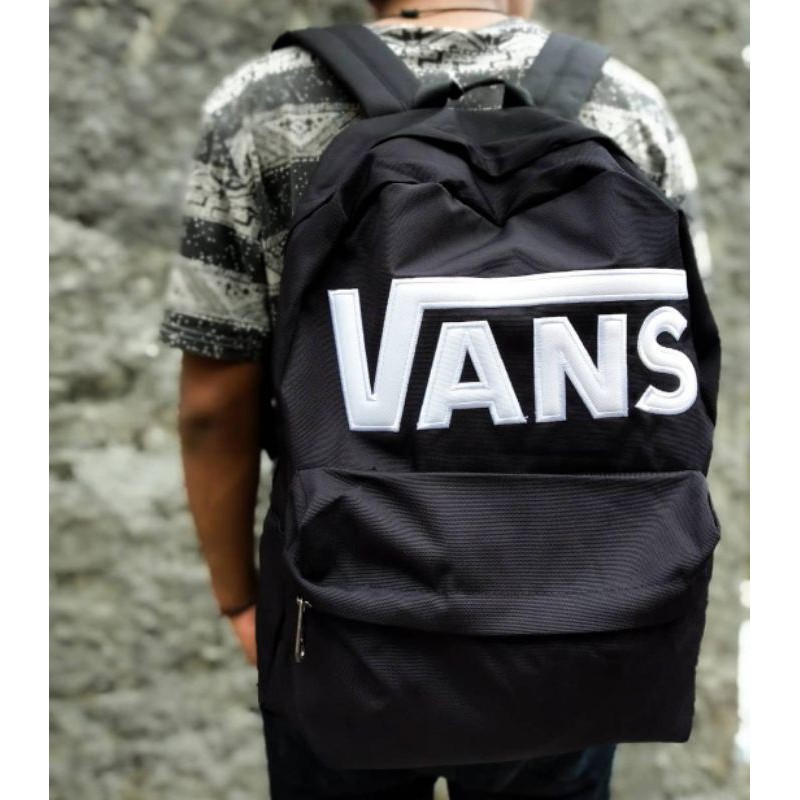 Jual Vans Backpack Black Logo White Original Resmi | Shopee Indonesia