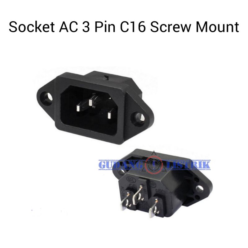 Jual Socket AC 3 Pin C16 Male Screw Mount Komputer Power Outlet Tembaga ...