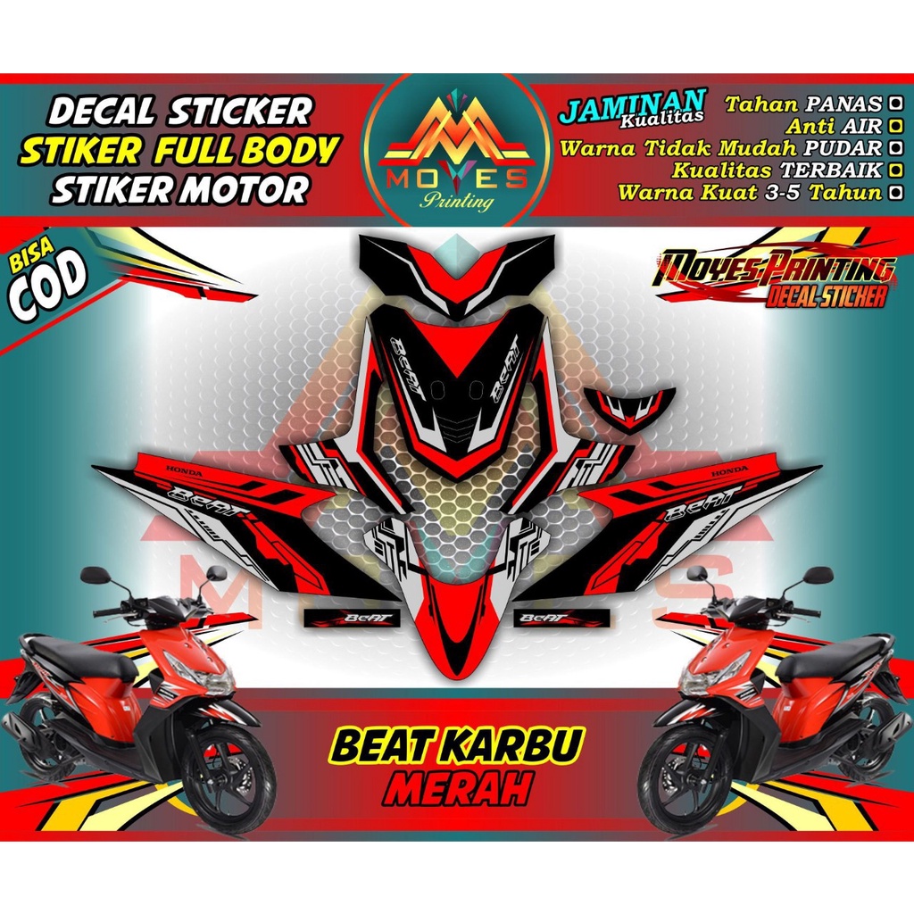 Jual Decal Stiker Fullbody Beat Karbu Pola Line Board Merah Sticker ...