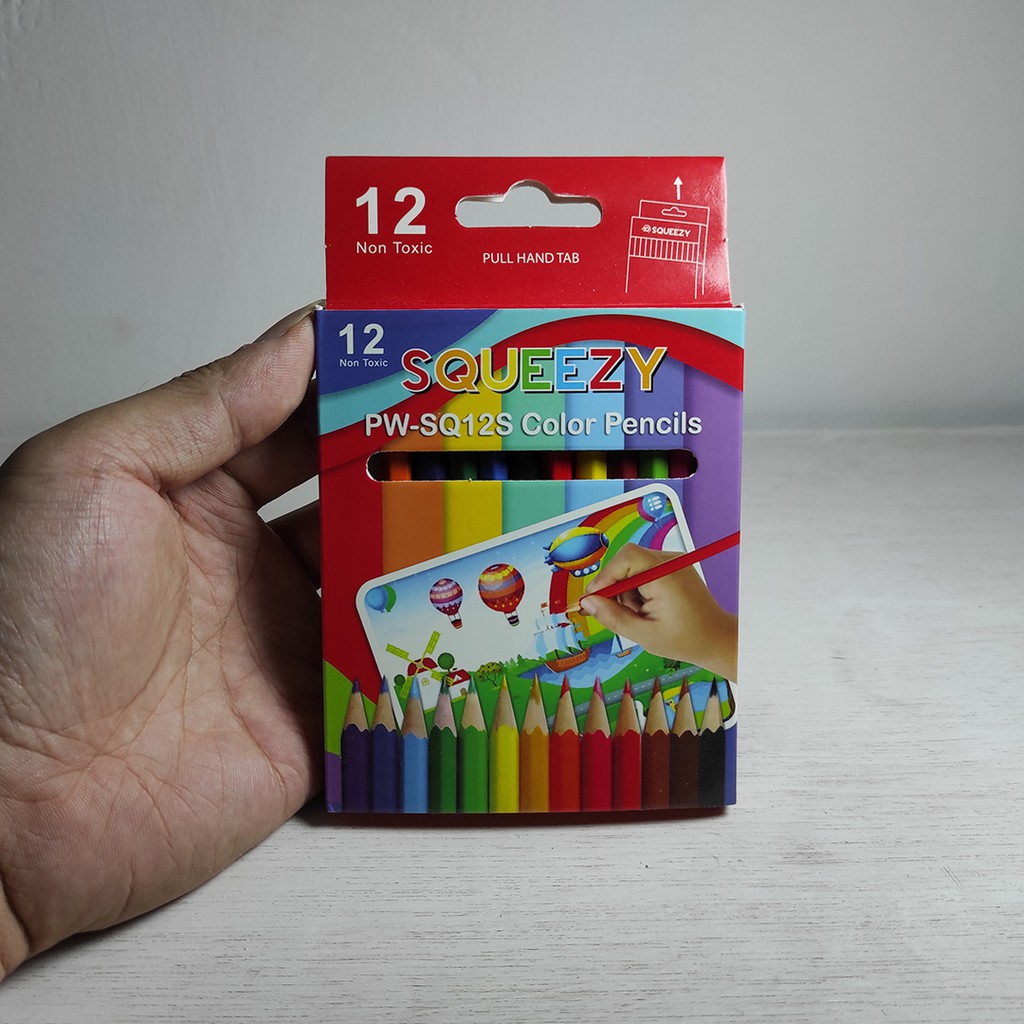 Jual Pensil Kelir Kayu Warna Pendek Murah Squeezy 12 pcs | Shopee Indonesia