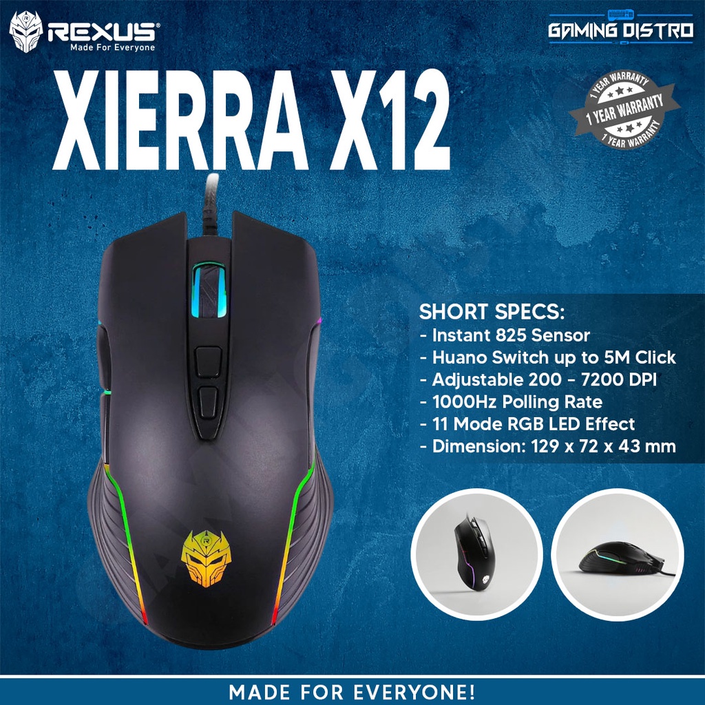Jual Mouse Gaming Rexus Xierra X12 Instant Sensor Huano Switches ...