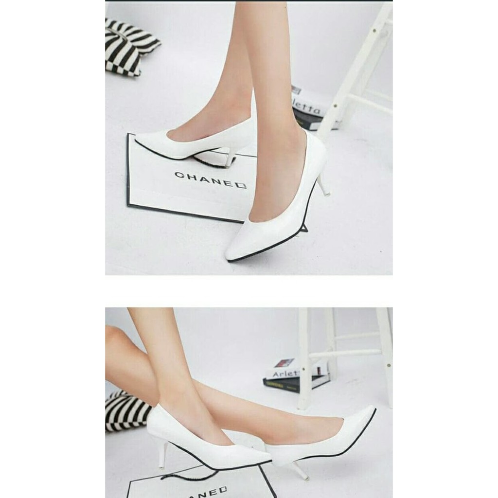 Jual HIGH HEELS PANTOPEL ELEGANT GLOSSY HIGH HEELS PANTOFEL 9CM PUTIH ...