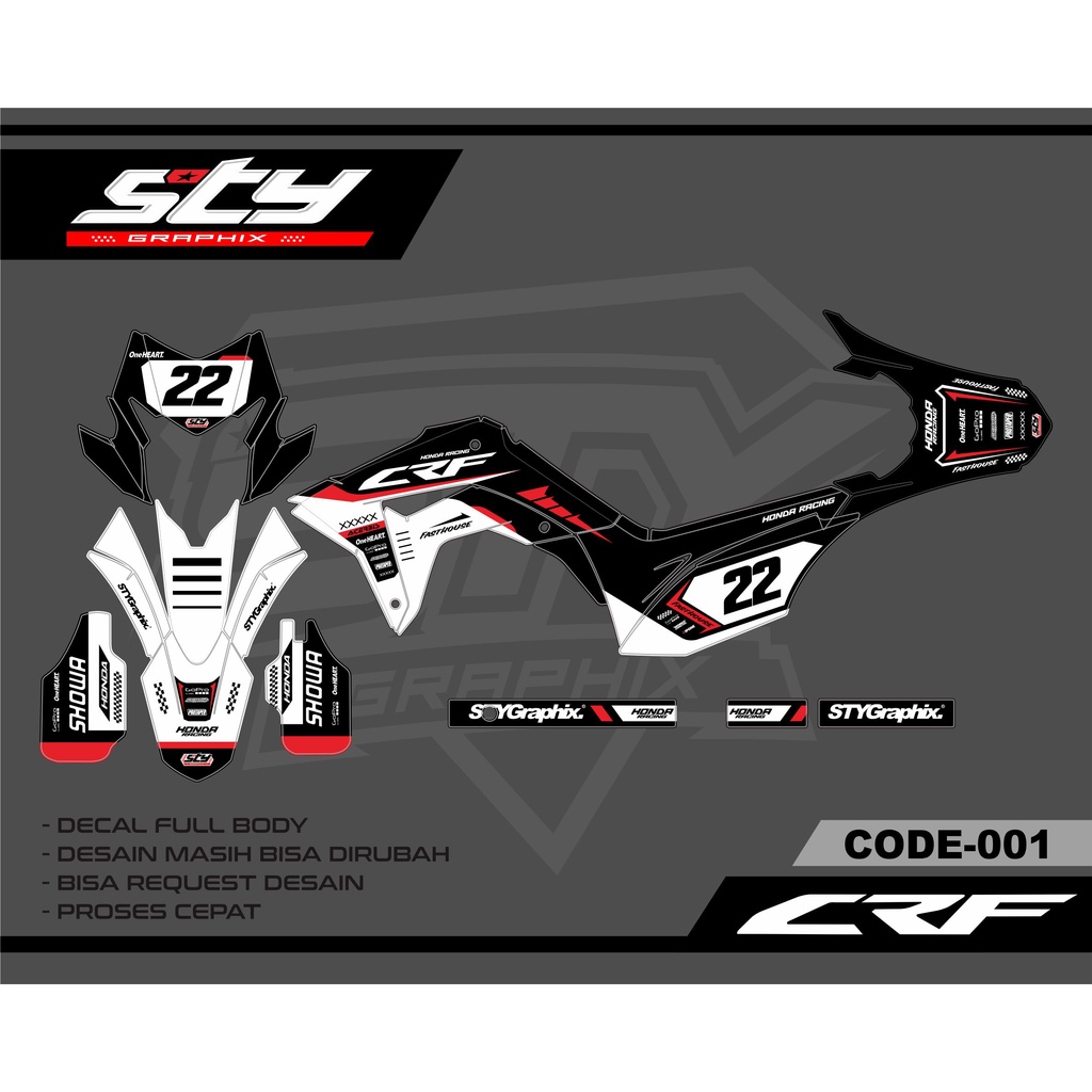 Jual DECAL CRF 150 L HITAM PUTIH CUSTOM NAMA DAN NOMOR | Shopee Indonesia