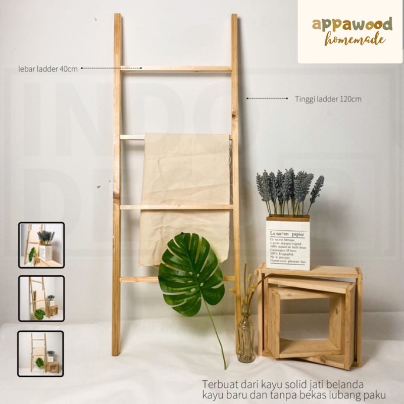 Jual Ladder Hanger / Rak tangga Kayu Dekorasi Minimalis aesthetic / Rak ...