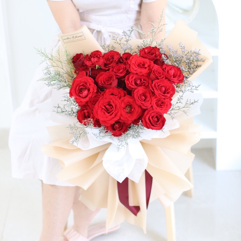 Jual Rose Bouquet Red Merah 40 Stem - Buket Bunga Mawar Fresh Segar ...