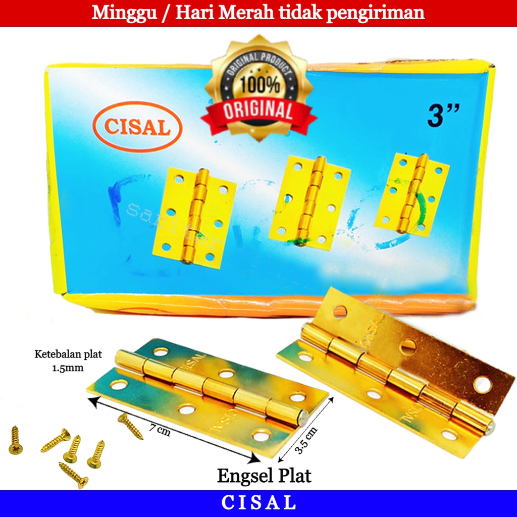 Jual ENGSEL PLAT BESI TIPIS KUNING 3 INCH CISAL GP ENGSEL BESI PINTU ...
