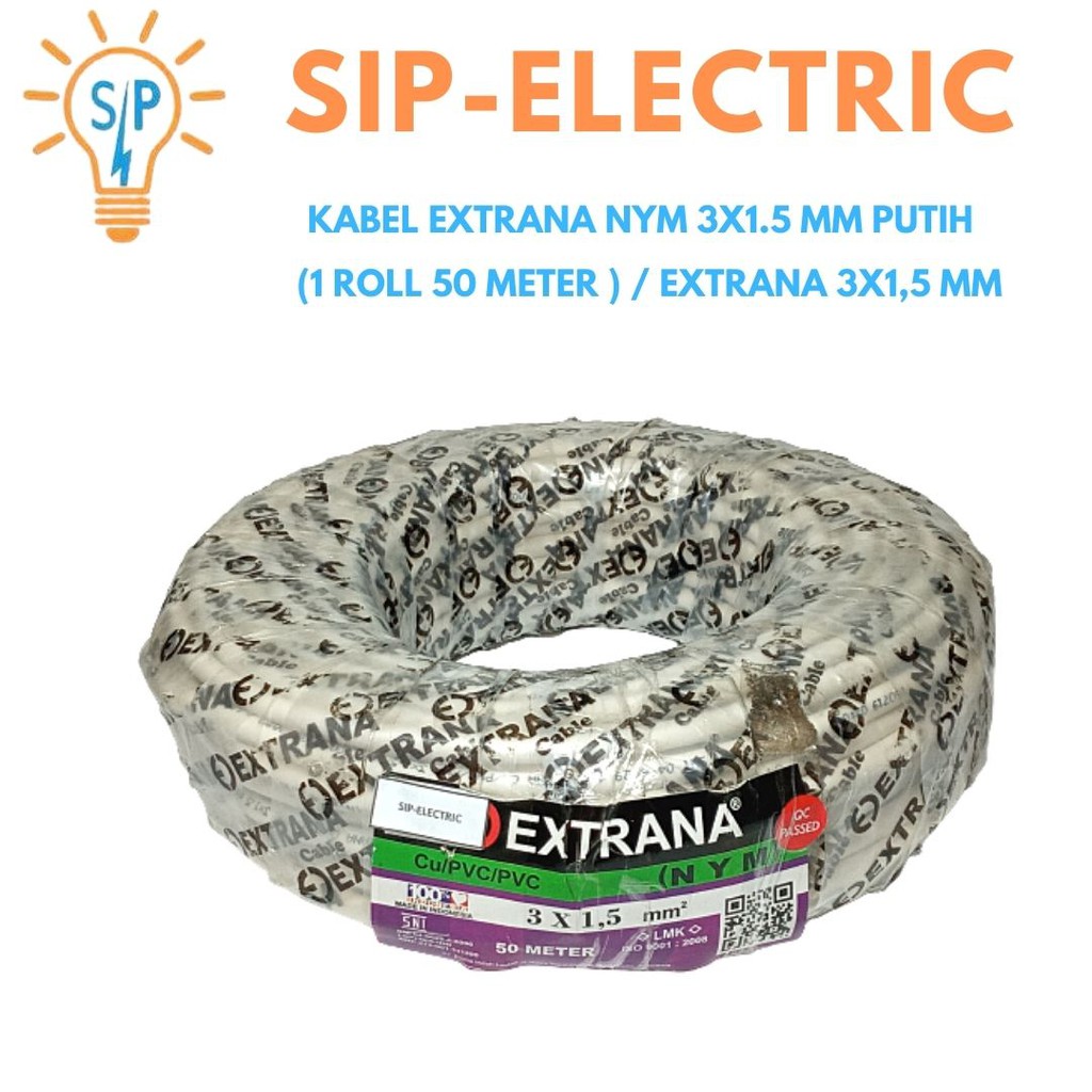 Jual Kabel Extrana Nym 3X1.5 Mm Putih (1 Roll 50 Meter ) / Extrana 3X1 ...