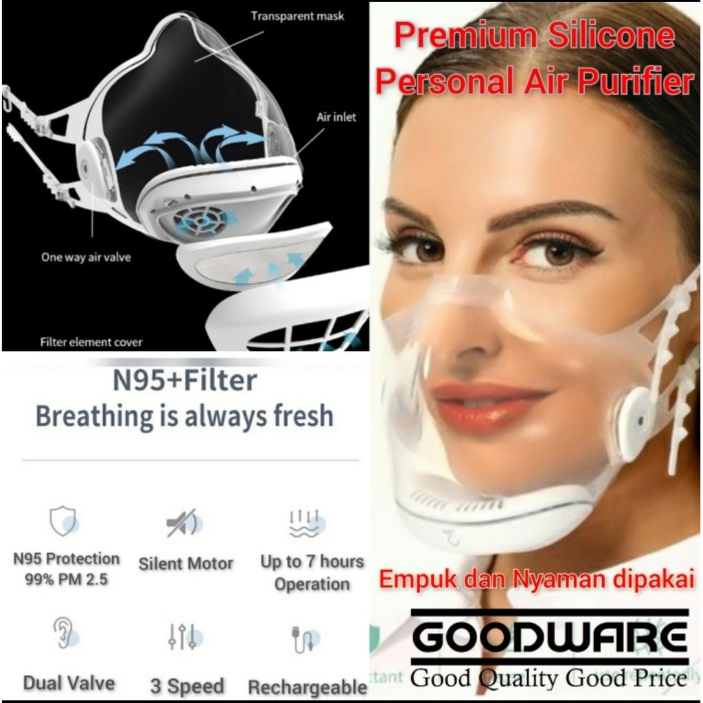 Jual Personal Air Purifier Masker Elektrik Transparan Transparent Mask ...