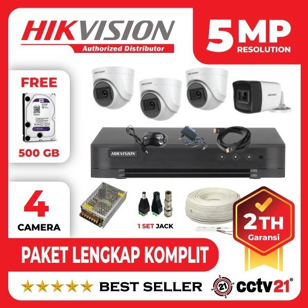 Jual Paket CCTV HIKVISION 5MP 4 Channel 4CH Komplit Lengkap Promo CCTV21 Indonesia|Shopee Indonesia