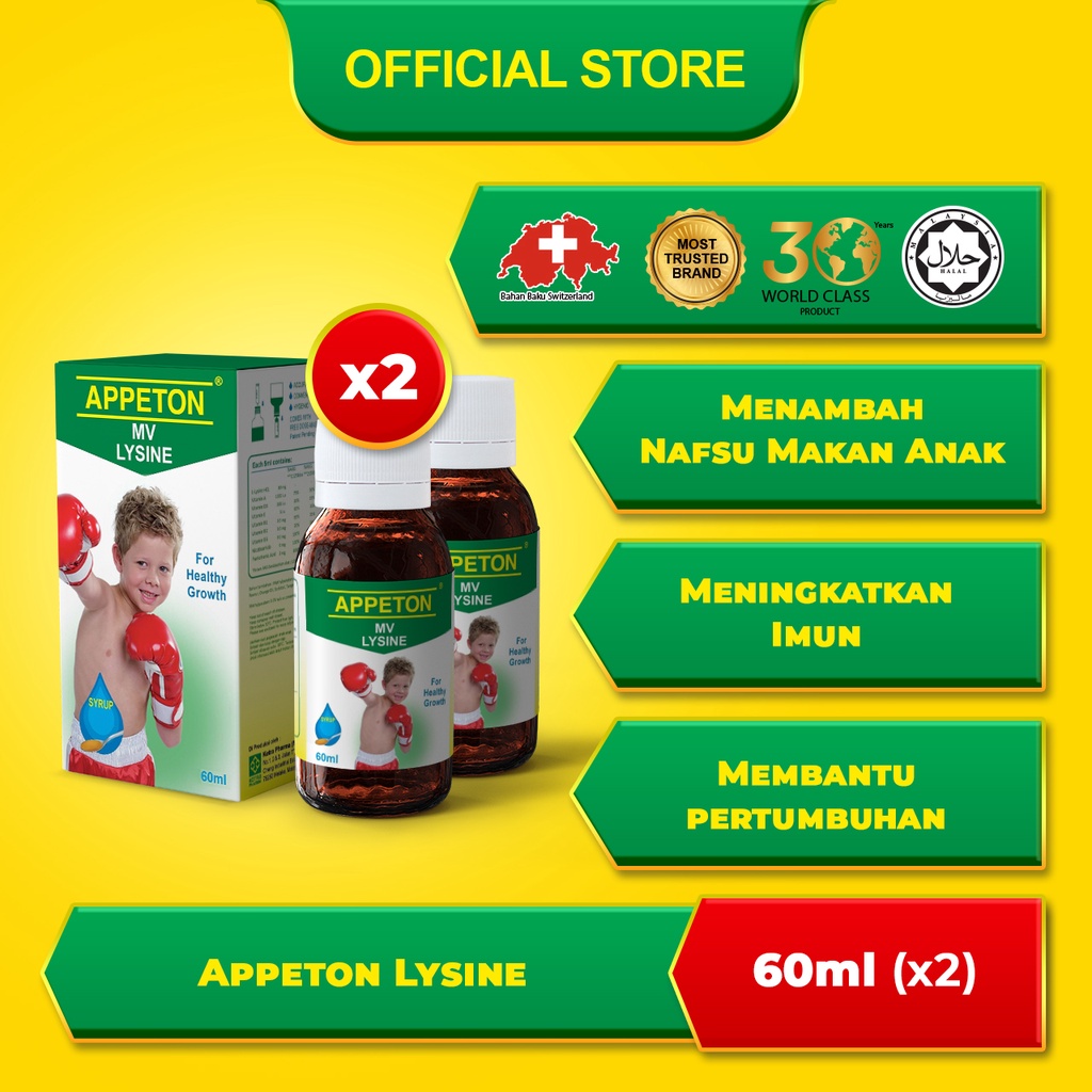 Jual Appeton Lysine Syrup 60ml (Bundle 2 Botol ) | Shopee Indonesia