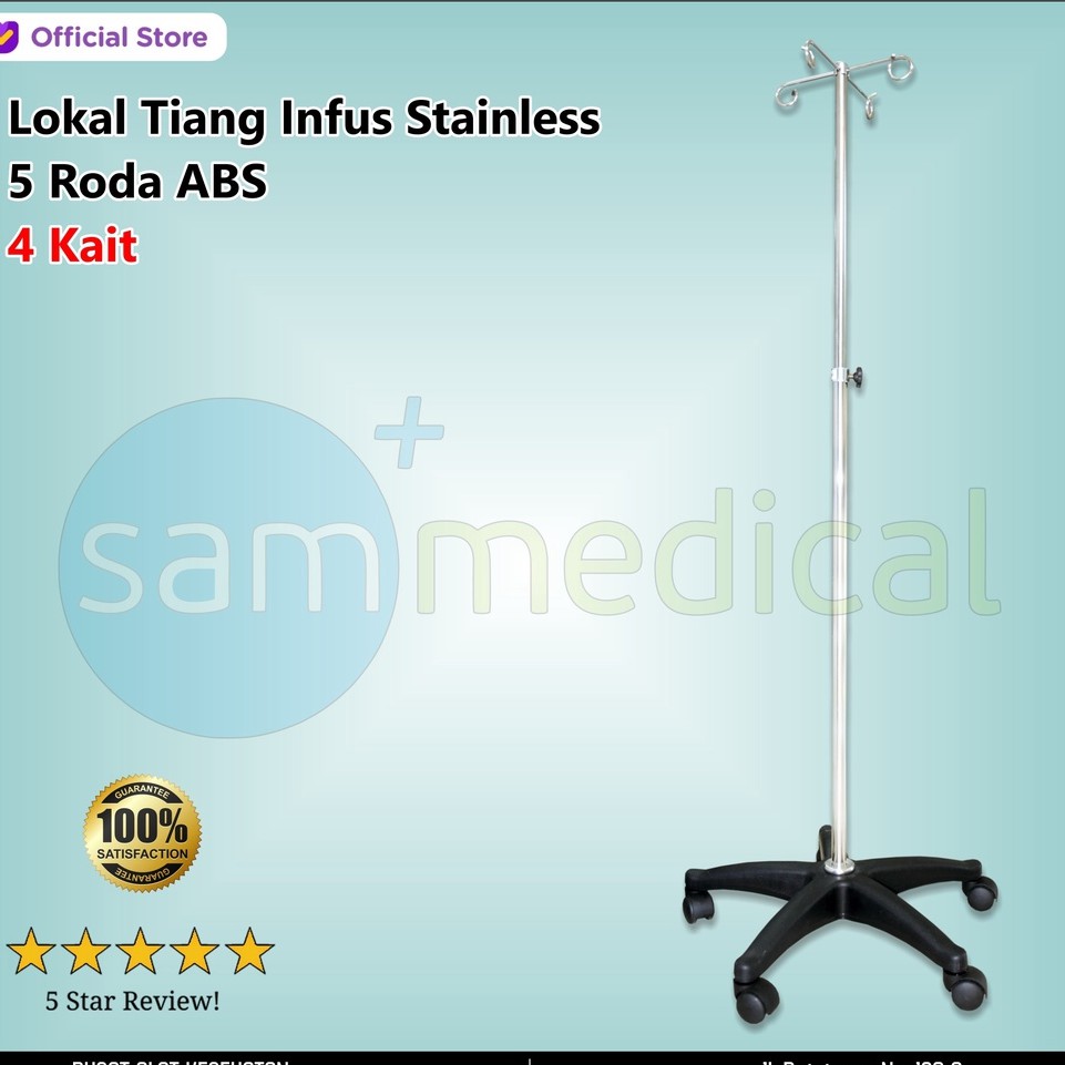 Jual Lokal Tiang Infus Stainless 5 Roda ABS - 4 kait | Shopee Indonesia