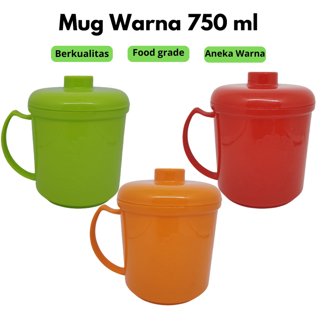 Jual Gelas Tutup Plastik | Mug Warna 750 ml | Shopee Indonesia