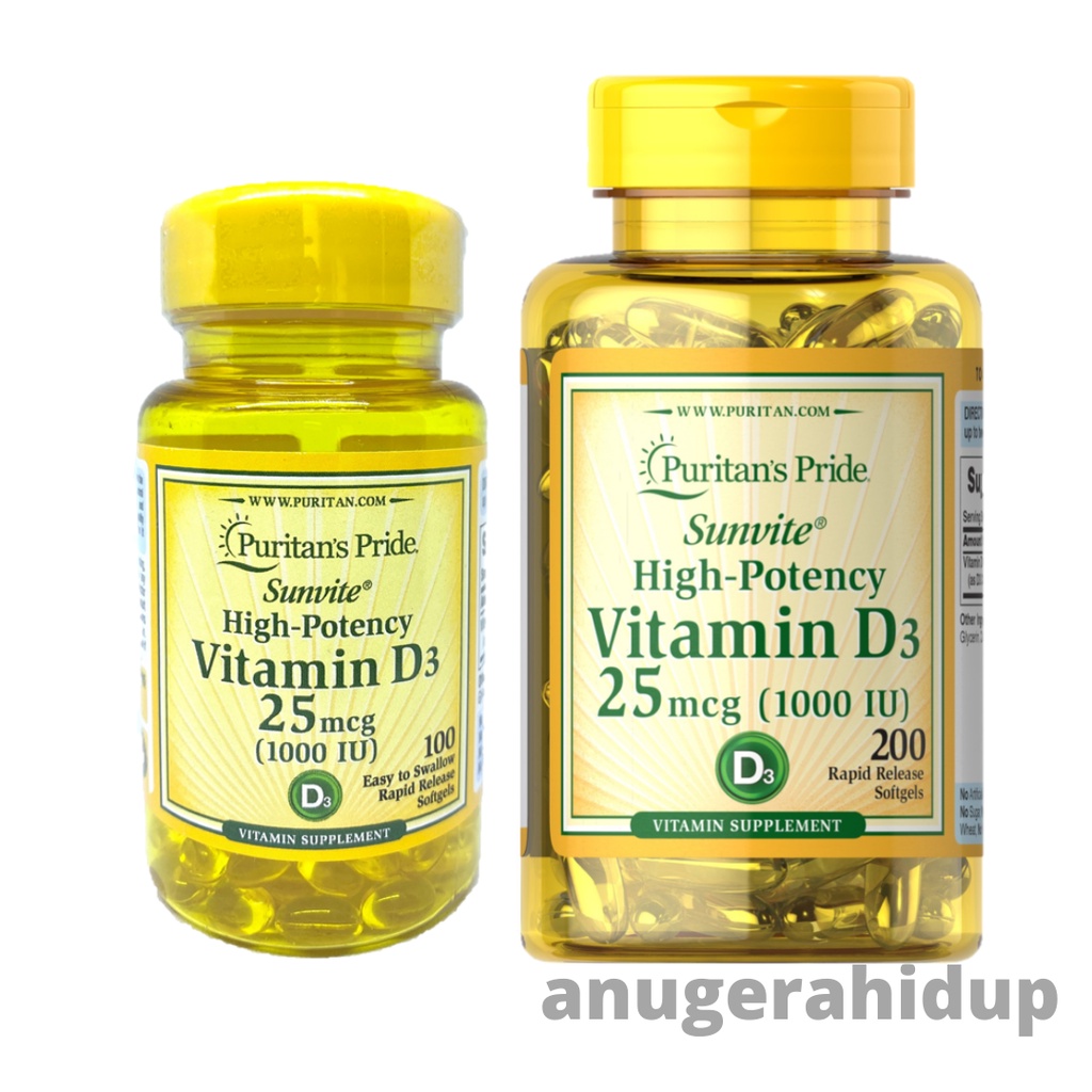Jual Puritan Pride Vitamin D3 1000 IU 100 / 200 Softgels multivitamin ORIGINAL | Shopee Indonesia