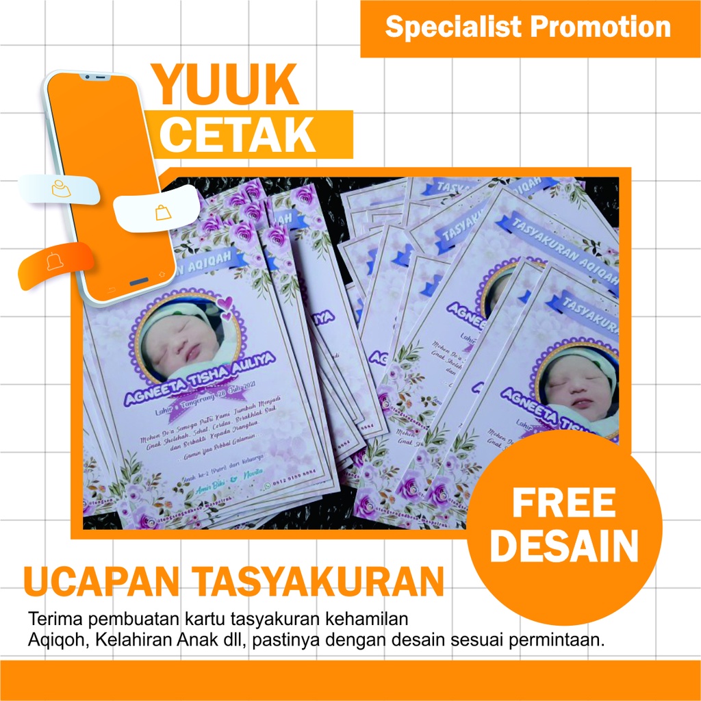 Jual Kartu Ucapan Tasyakuran Aqiqah Kelahiran Anak Bayi / selapan ...