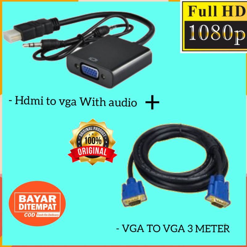 Jual KABEL HDMI TO VGA KONVERTER WITH AUDIO/CABLE VGA TO VGA 3 METER UNTUK LAPTOP KE PROYEKTOR ...