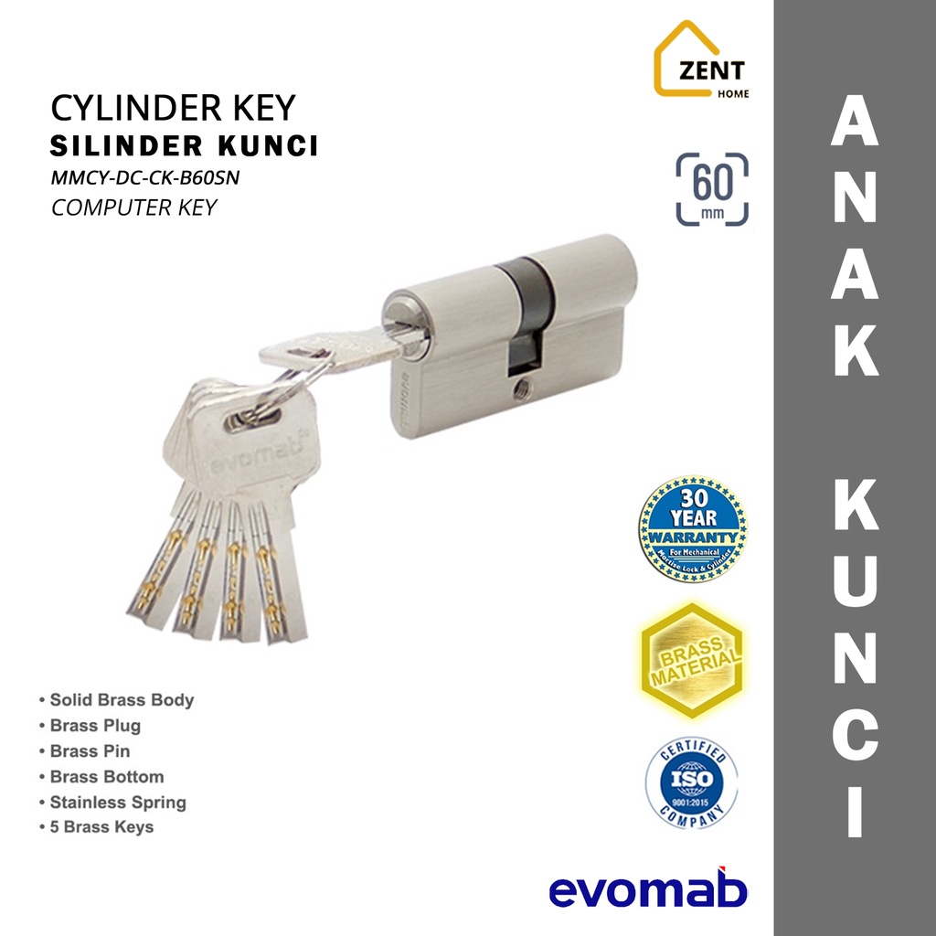 Jual evomab Anak Kunci Silinder Anti Duplikat Pintu Cylinder Computer Key 60mm 6cm Garansi 30 ...