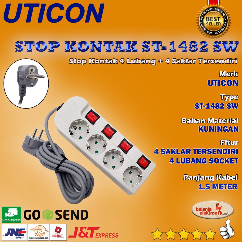 Jual Stop Kontak 4 Lubang Socket Saklar tersendiri Kabel UTICON ST-1482 ...