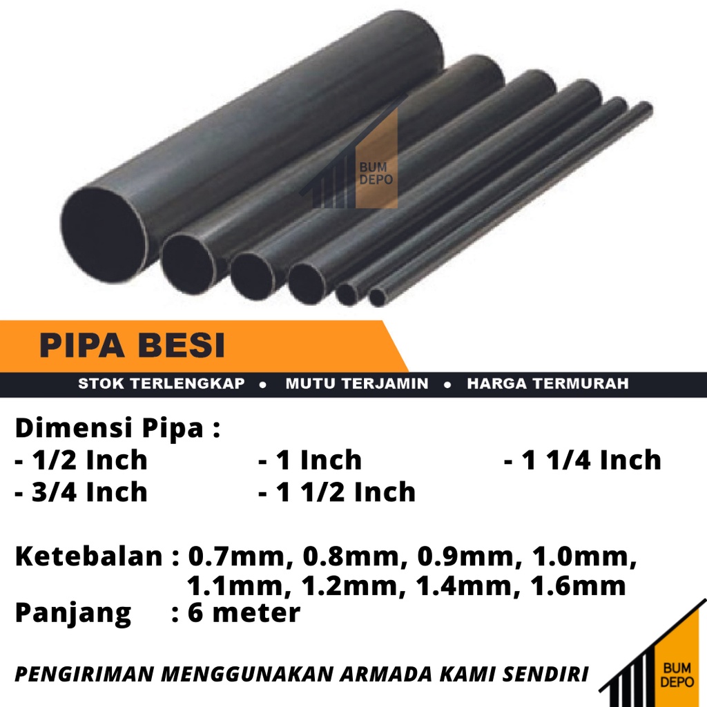 Jual PIPA BESI 1/2 INCH 3/4 INCH 1 INCH 1 1/4 INCH 1 1/2 INCH | Shopee ...