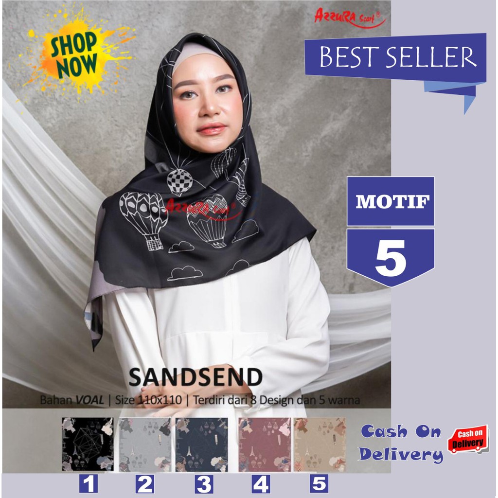 Jual Jilbab Segiempat Sandsend Voal Motif 5 By Azzura - Hijab Scarf ...