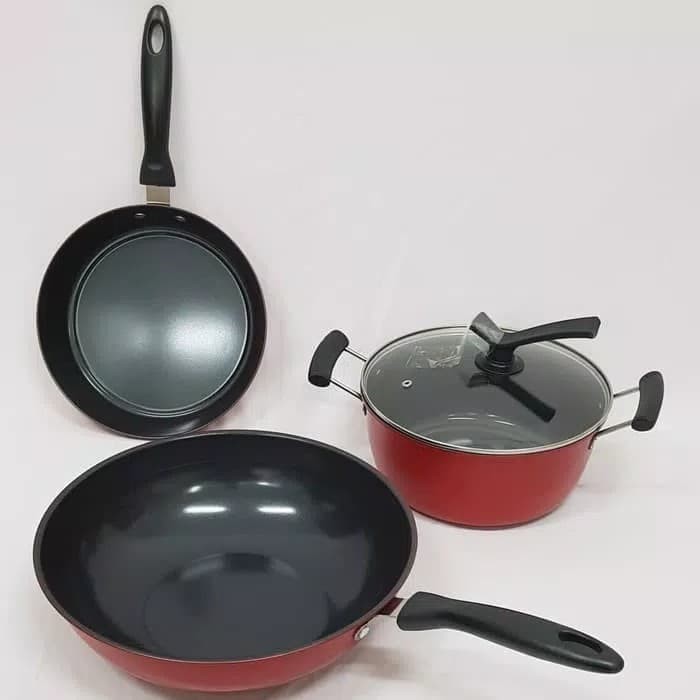 Jual Panci Teflon Wok Pan Set Nona 3 in 1 Panci Teflon Set | Shopee ...