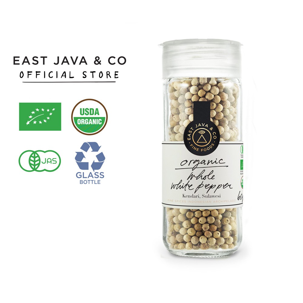 Jual East java & Co Organic Whole White Pepper - 60g (Lada Putih Utuh ...