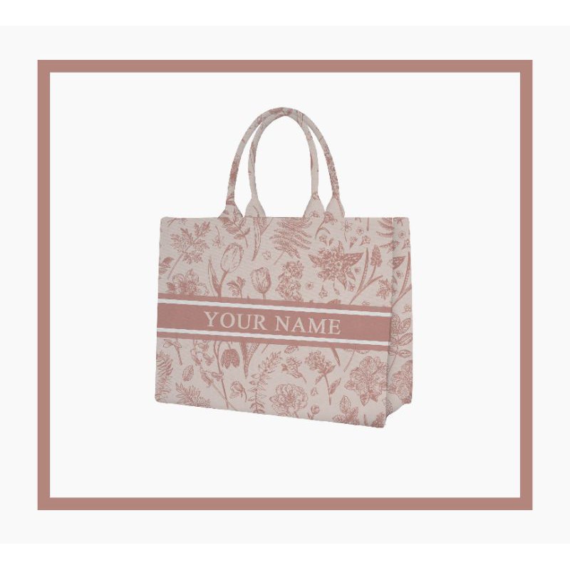 Jual Tas Inisial Motif Bunga Warna Pink | Totebag Kanvas Custom Print ...