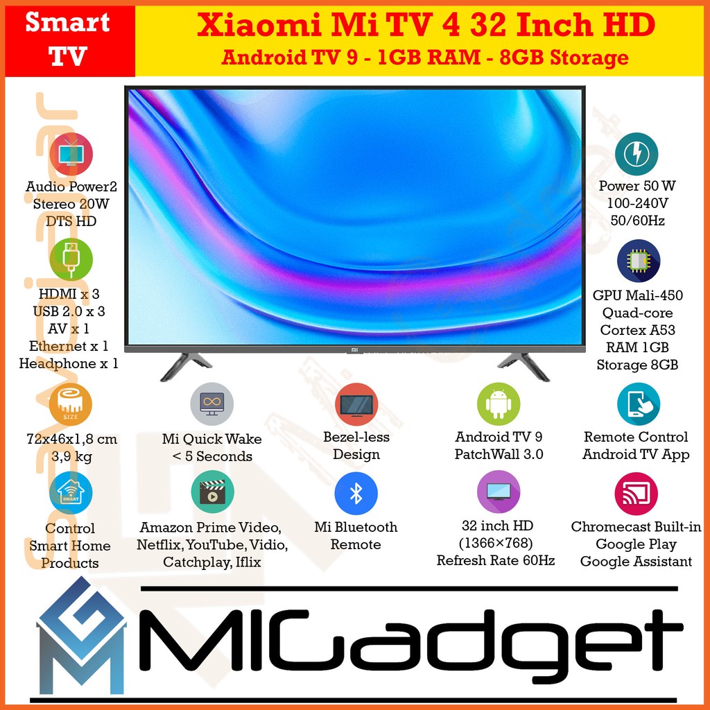 Jual Xiaomi Mi TV 4 32 Bezel-less Bezelless 32 Inch HD Android Smart TV ...