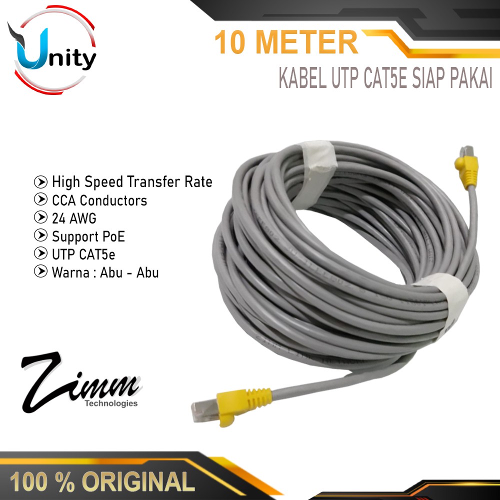 Jual Kabel UTP 10M CAT 5e Kabel LAN UTP CAT5e Siap Pakai Panjang 10 Meter Merek ZimmLink ...