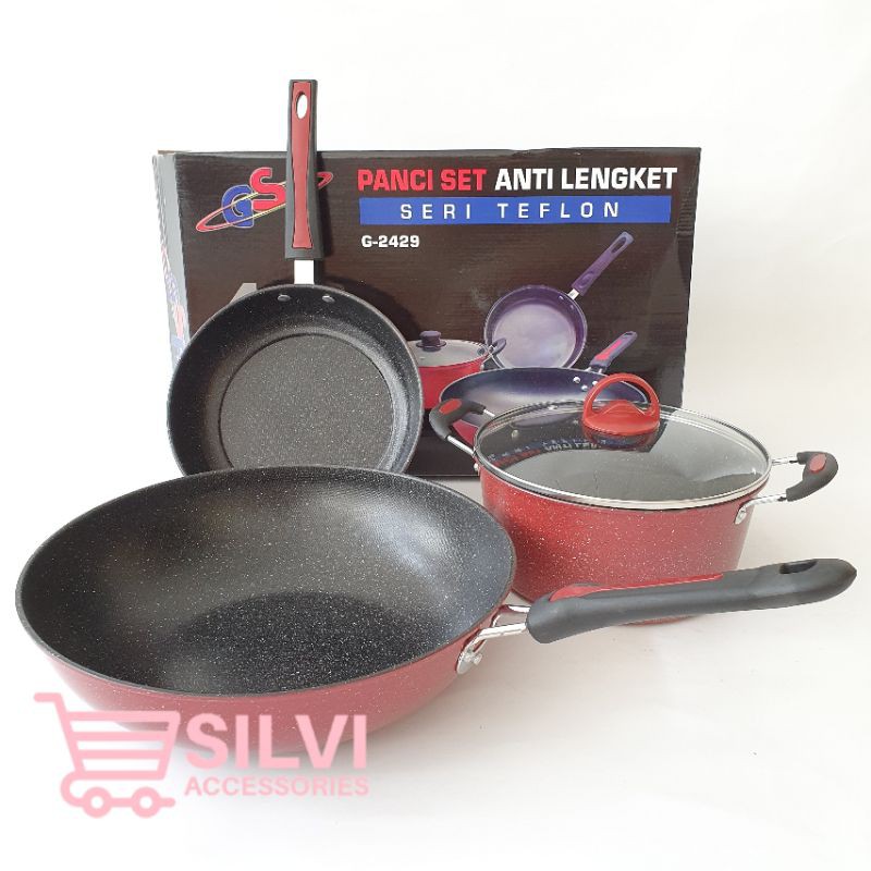 Jual Panci Wajan Set Teflon Anti Lengket GSF 2429 QME 2432 Cookware Set ...