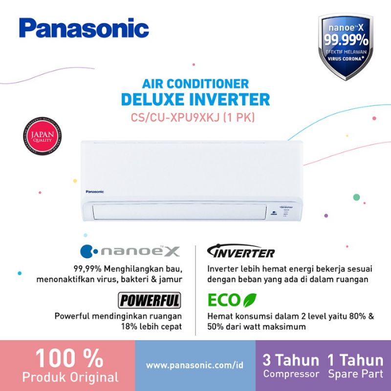 Jual AC SPLIT PANASONIC DELUXE INVERTER NANO-X SIBIRU 1PK CS/CU-XPU9XKJ ...