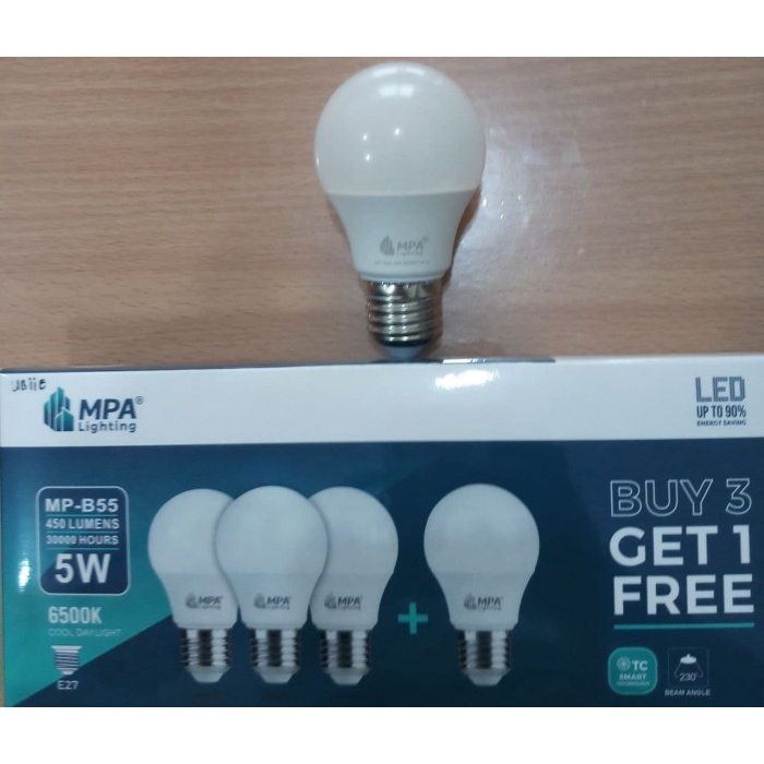 Jual Lampu LED Bohlam MPA Lighting 5 Watt PUTIH # BUY 3 GET 1 FREE ...