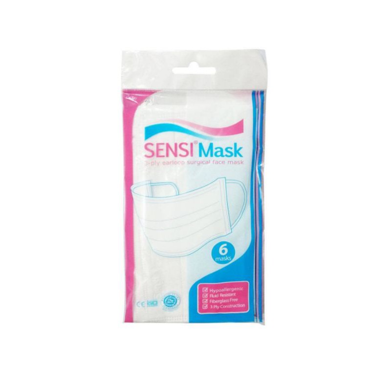 Jual SENSI Mask 3-ply earloop surgical face mask | Shopee Indonesia