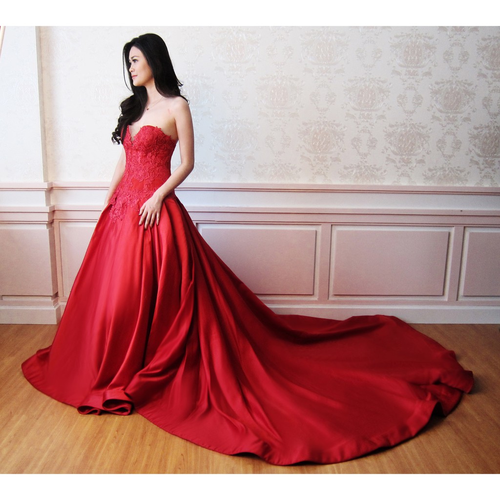 Jual Gaun Pesta Ballgown Bahan Duchess Merah Anggun Indonesia|Shopee ...