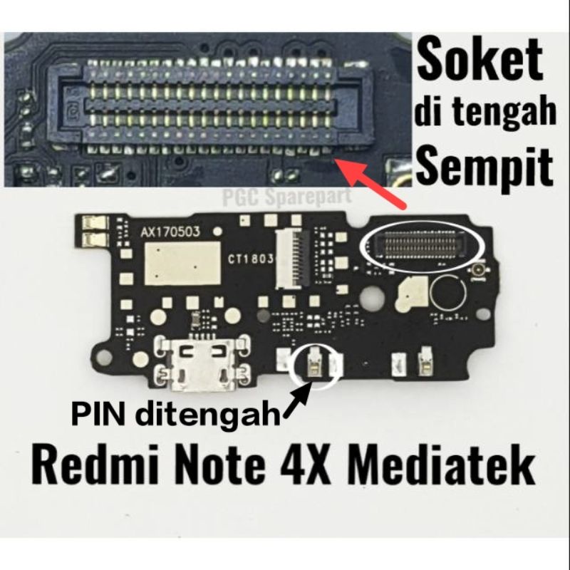 Jual Original Papan Konektor Cas + Mic Redmi Note 4X CPU Mediatek dengan Soket Pin di Tengah ...