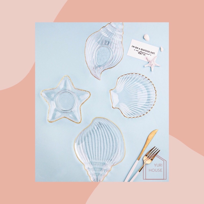 Jual shell plate/ aesthetic shell transparent glass plate/ piring kaca ...