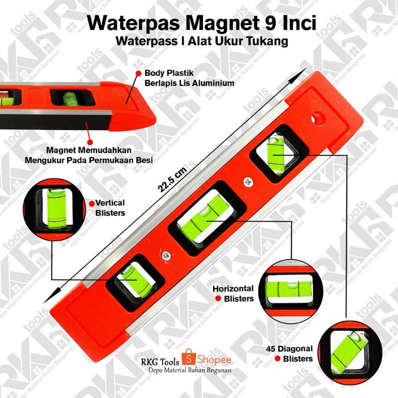 WATERPASS 9 INCH MAGNET RRT / WATERPASS TORPEDO 9" RRT | Shopee Indonesia