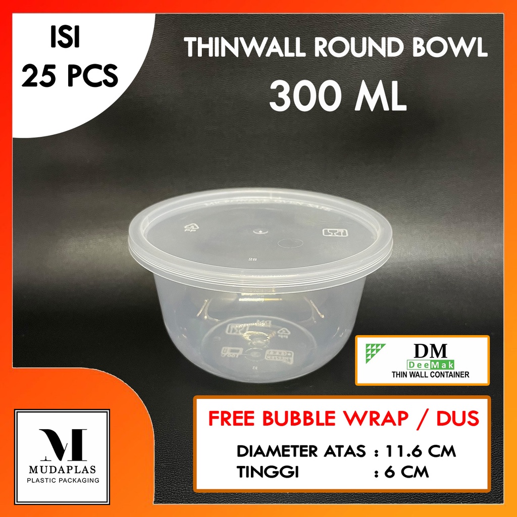 Jual Thinwall Bowl 300 ml Bulat / Mangkok Plastik / Cup Puding DM Isi ...