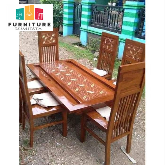 Jual MEJA MAKAN MINIMALIS KAYU JATI BALERO KURSI 6 | Shopee Indonesia