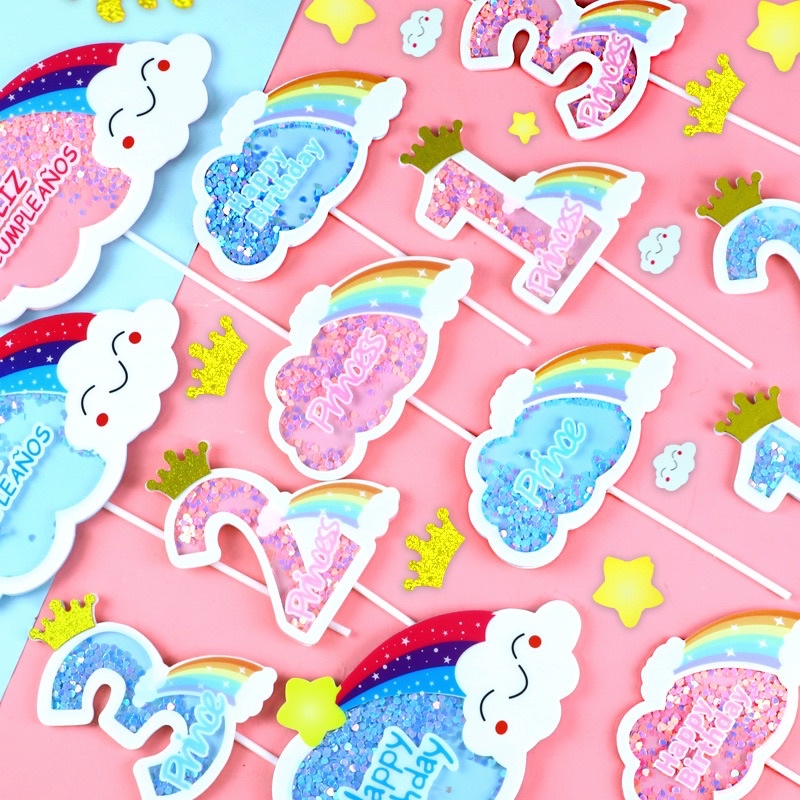 Jual TOPPER CAKE / TUSUKAN KUE PRINCE PRINCESS AWAN PELANGI RAINBOW ...