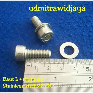 Jual baut variasi baut L + ring plat stainless stell M8x20 baut probolt | Shopee Indonesia