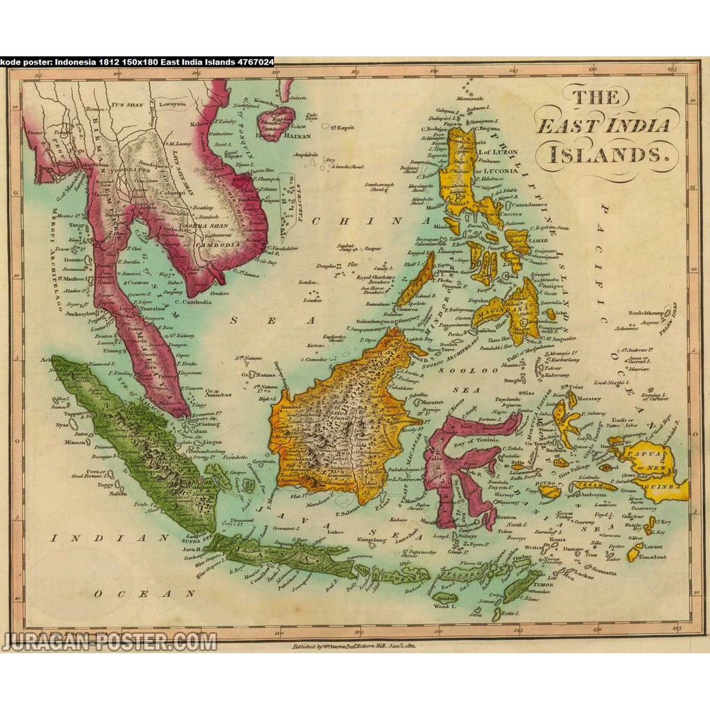 Jual Peta Kuno Indonesia Jaman Dulu Tahun 1812 Ukuran 125x150 Bahan PET ...