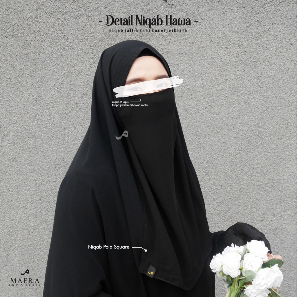 Jual Niqab Hawa Maera Indonesia Cadar Karet Chiffon Silk Jetblack Cadar ...