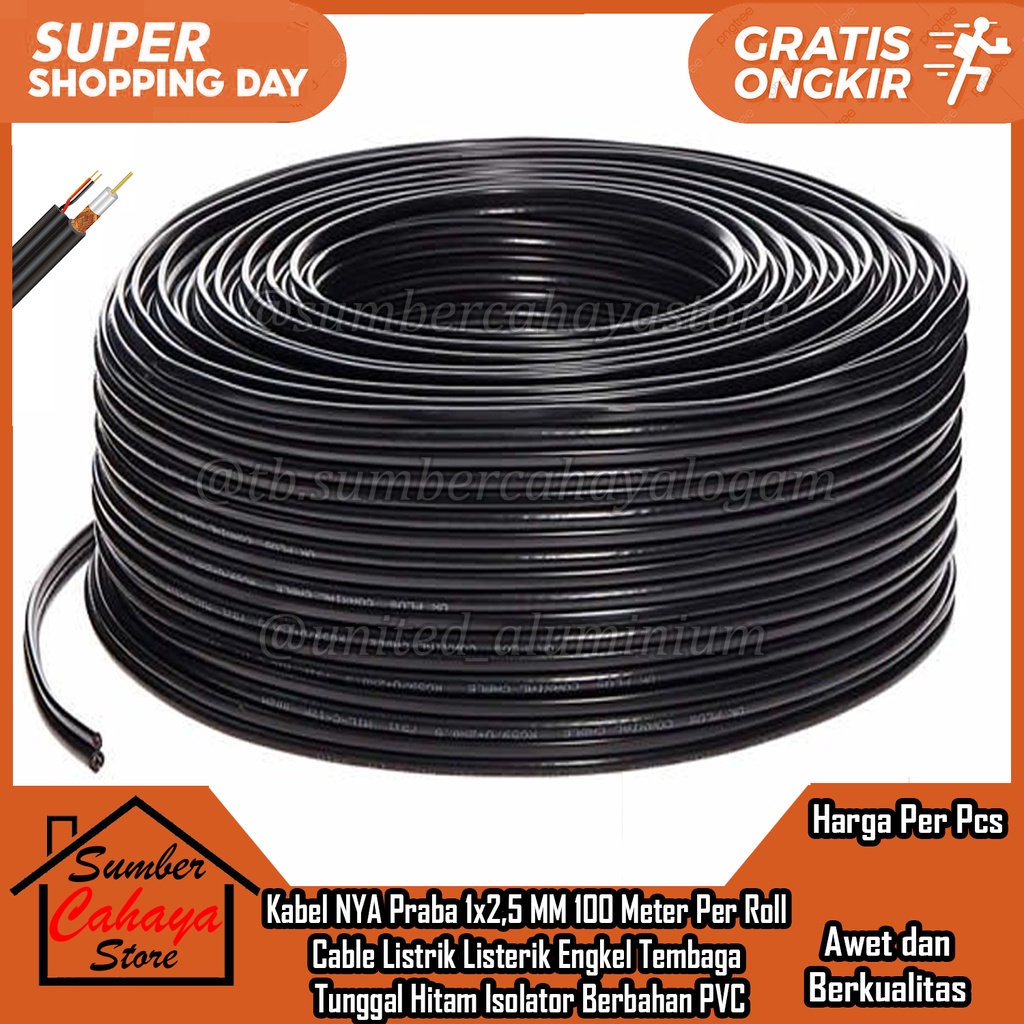 Jual Kabel NYA Praba 1x2,5 MM 100m mtr Meter Per Roll Cable Cabel ...