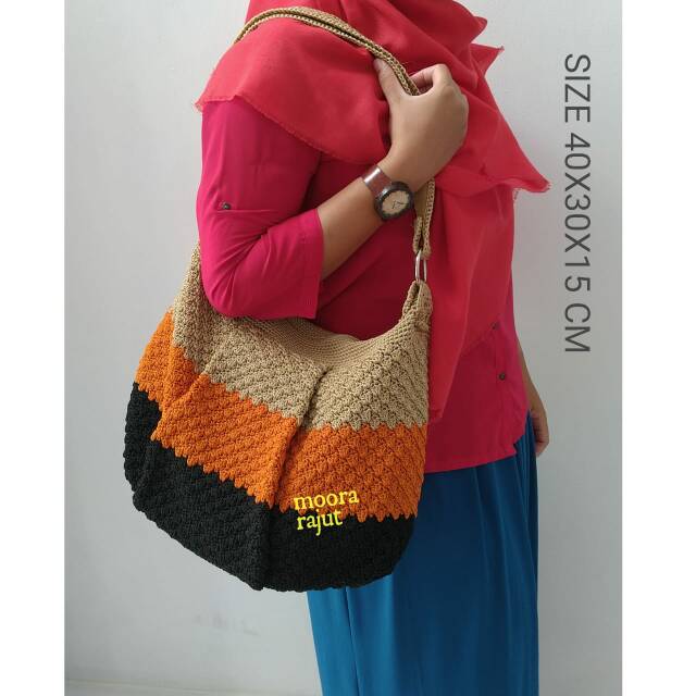 Jual Tas rajut nilon HOBO BESAR FULL RAJUT GRADASI ORENS CREAM | Shopee ...