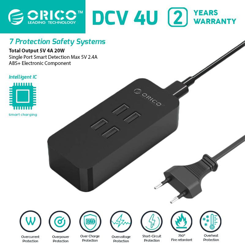 Jual ORICO DCV-4U BLACK 4 Port USB Charger Indonesia|Shopee Indonesia