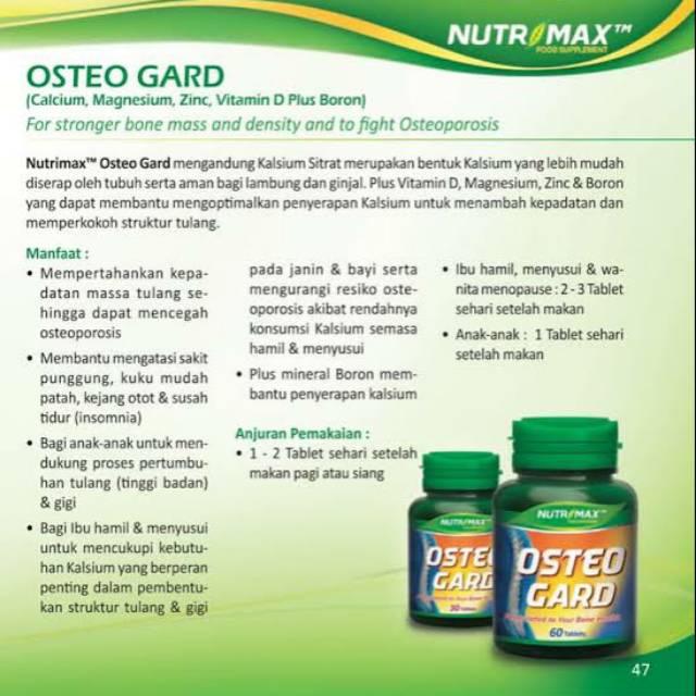 Jual Nutrimax Osteo Gard Vitamin Kalsium Untuk/Buat Tulang Osteogard ...